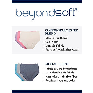Fruit of the Loom Women's Beyondsoft Underwear, Super Soft Designed with Comfort in Mind, Available in Plus Size, Low Rise Brief-Modal-6 Pack-Colors May Vary, 7