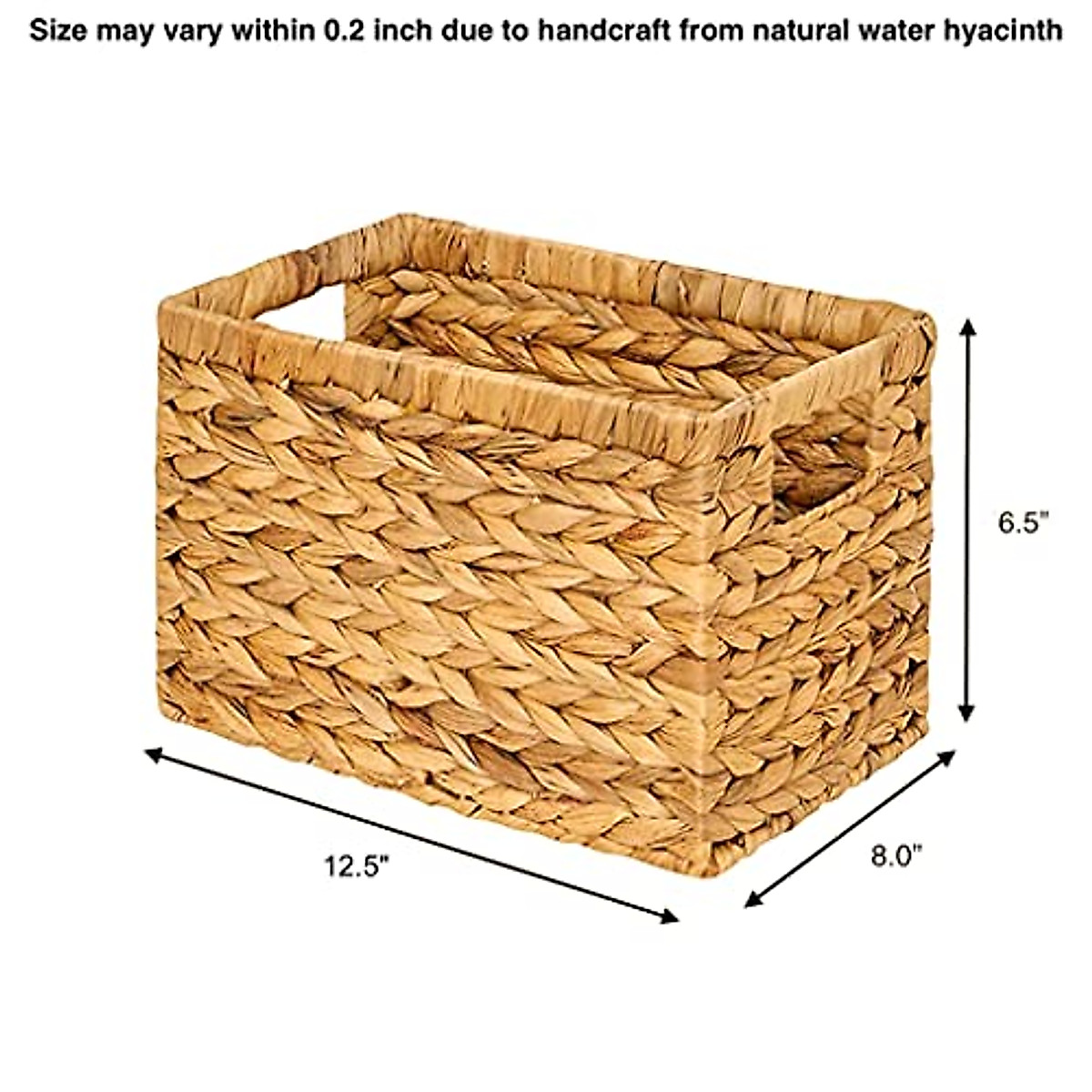 M4DECOR Wicker storage basket, water hyacinth storage baskets, rectangular basket with built-in handles, wicker baskets for storage 12.5 x 8 x 6.5 inches (Natural - 2 Packs)