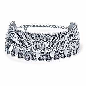 Native American Style Bohemian Boho Dangling Coins Wide Choker Necklace Western Jewelry for Women Teen Oxidized Silver Plated