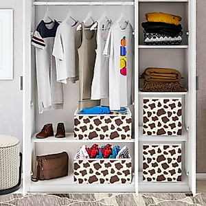 Brown White Cow Textures Storage Baskets for Shelves Foldable Collapsible Storage Box Bins with Fabric Bins Cube Toys Organizers for Pantry Bathroom Baby Cloth Nursery,11 x 11inch