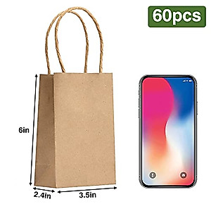 Moretoes 60pcs Small Kraft Paper Bags 6 x 3.5 x 2.4 Inches Mini Gift Bags with Handles Bulk Party Favor Bags Candy Bags