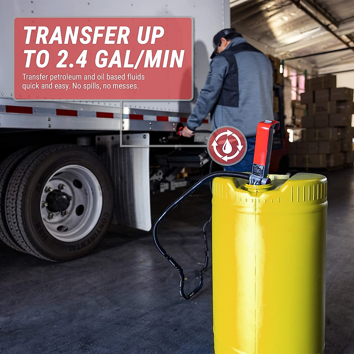 TERA PUMP [10 Ft XL Discharge Hose] Battery Powered Fuel Transfer Pump (2.4 Gal/Min) with Locking Lever Control Nozzle