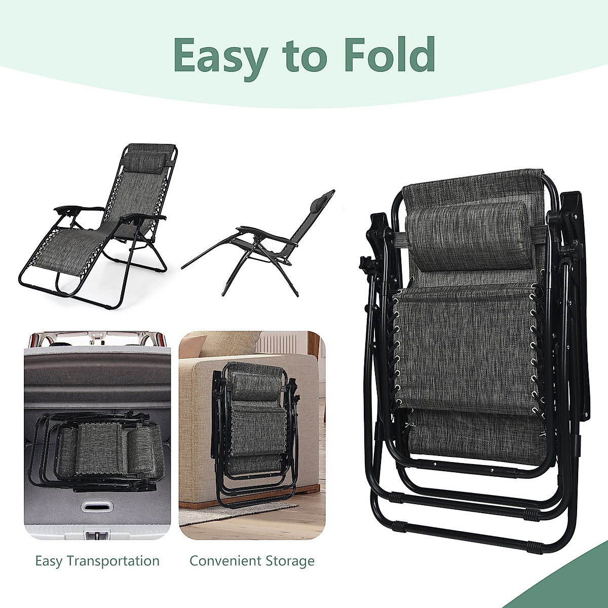 HAPPYGRILL Zero Gravity Lounge Chairs Set with Coffee Table, Folding Reclining Chairs with Side Table and Pillow, 3 Pieces Adjustable Patio Lawn Recliner Set for Outdoor Garden Camp Travel