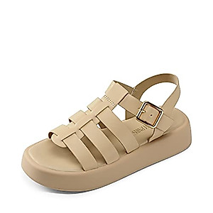 DREAM PAIRS Women Fisherman Platform Sandals Strappy Low Y2K Gladiator Sandals Soft Cushion Buckle Comfort Flatform Sandals SDPW2303W Nude Size 8