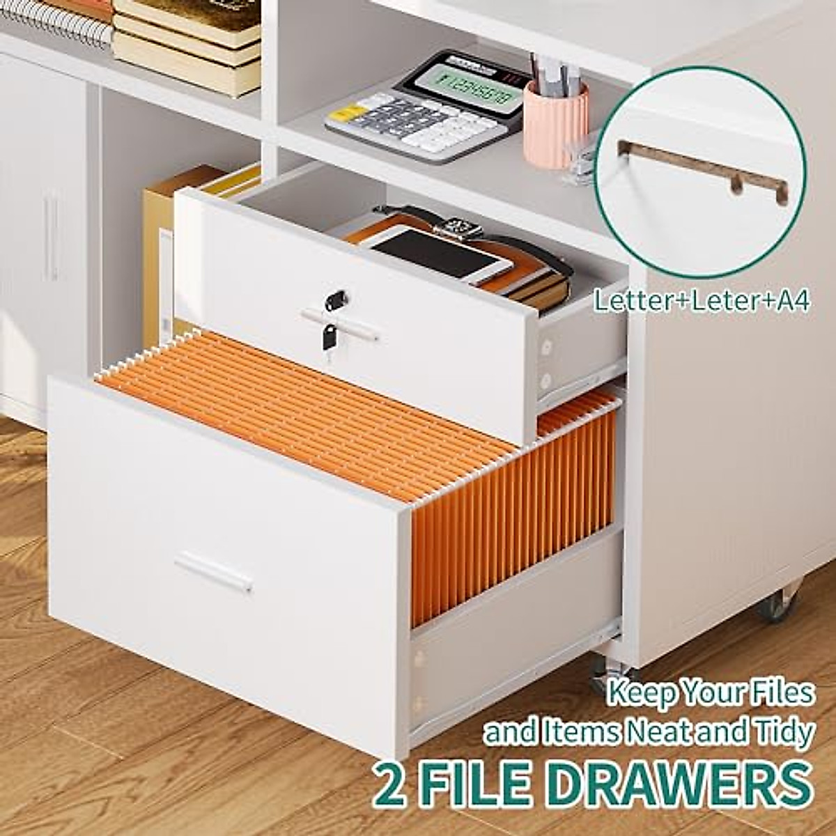 YITAHOME Wood Lateral File Cabinet, 2 Drawer Mobile Storage Cabinet, Fits A4, Letter and Legal Printer Stand with Open Storage Shelves, Modern Filing Cabinet for Home Office, White