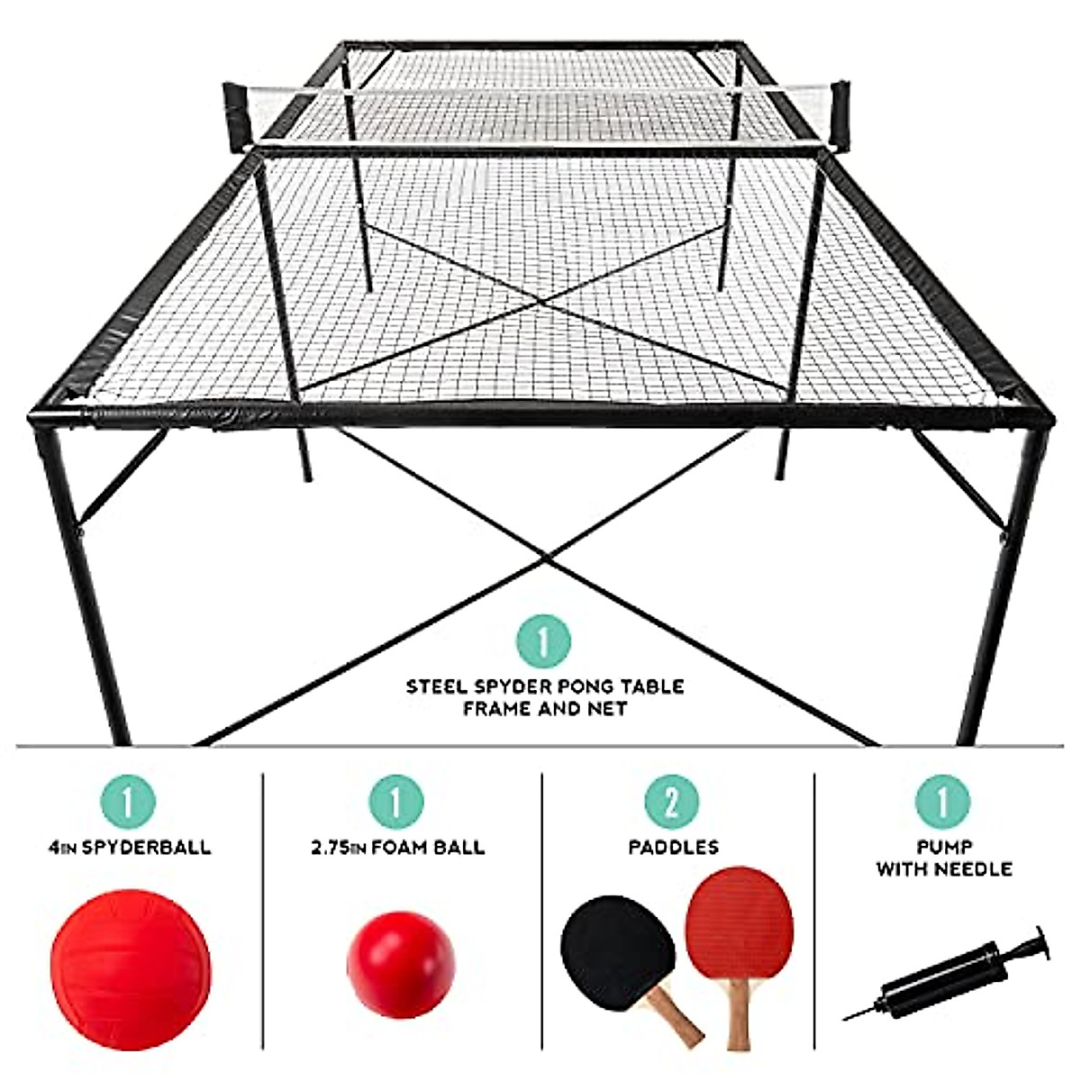 Franklin Sports Spyder Pong Tennis - Ping Pong, Volleyball + 4-Square - Indoor + Outdoor Game for Kids + Adults - Includes Table, Paddles + Ball - Steel