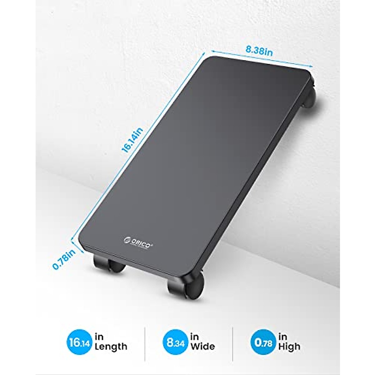 Metal Computer Tower Stand, ORICO Mobile CPU Holder, 4 Caster Wheels Computer Tower Stand Carts on Carpet Fits for Most Computer Tower, Gaming PC, PC Holder, ATX Case（Black, 16.14 * 8.38 * 0.78inch）