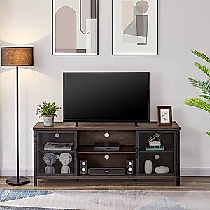 FATORRI Industrial TV Stand, Coffee Table and End Table with Charging Station for Living Room (Walnut Brown)