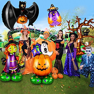 50IN 8Pcs Halloween Balloons, Large Giant Halloween Mylar Foil Pumpkin Witch Dead Tree Balloon for Halloween Party Decorations