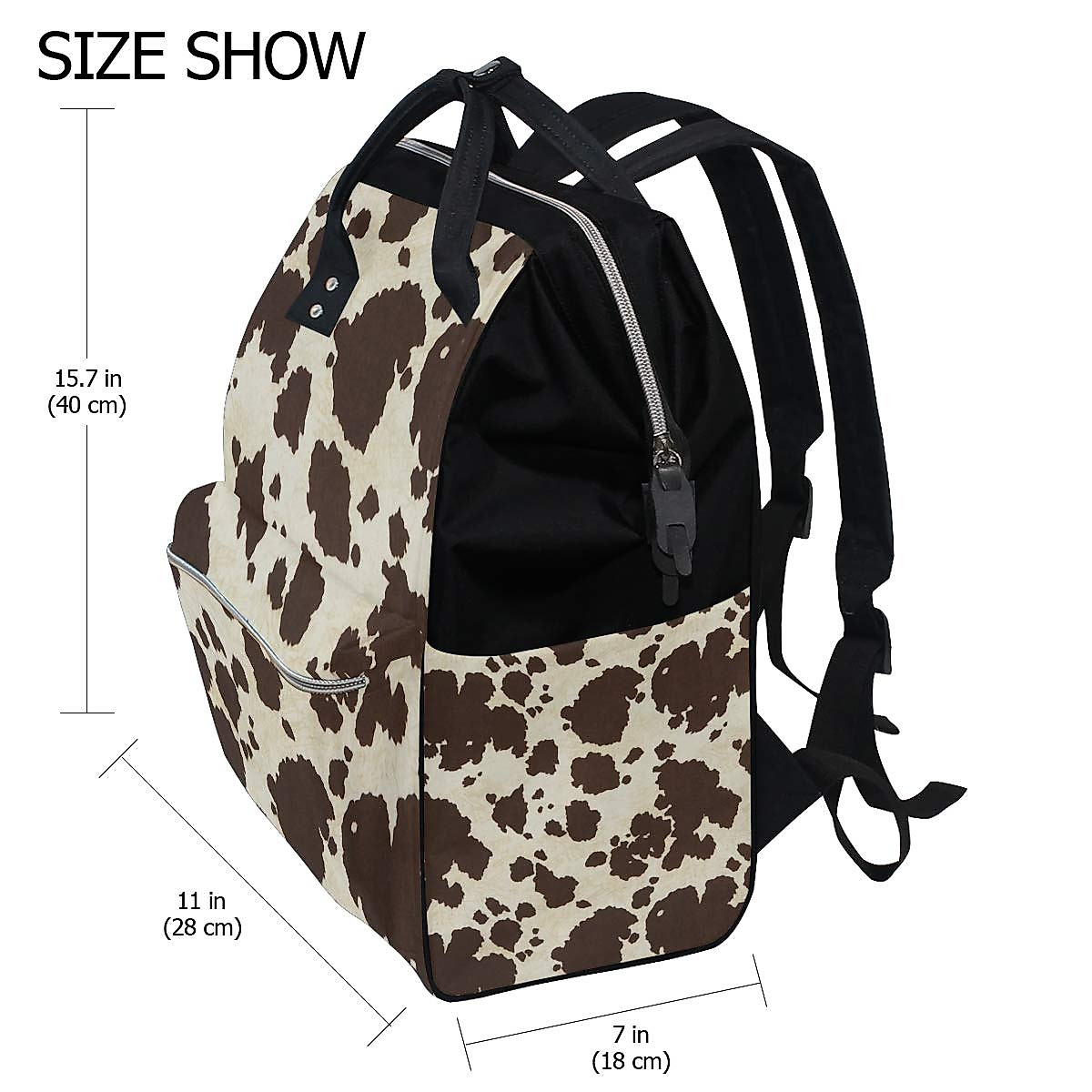 Large Capacity Diaper Tote Nappy Bag Mummy Backpack for Baby Care,Big Cow Fur Print Stylish Multi-Function Waterproof Travel Back Pack Stylish for Mom and Dad