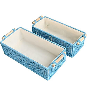 FEILANDUO Shelf Baskets 2Pcs Macrame Toilet Paper Storage Baskets for Organizing Boho Decor Boxes Bathroom Woven Baskets with Handle Home Decoration (Blue)