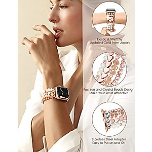 JR.DM Rose Gold Bracelet Beaded Watch Bands for Women Compatible with Apple Watch 38mm 40mm 41mm Handmade Elastic Stretch Watch Band, Fashion Dressy Cute Watch Strap for iWatch Series 8 7 6 5 4 3 2 1 SE
