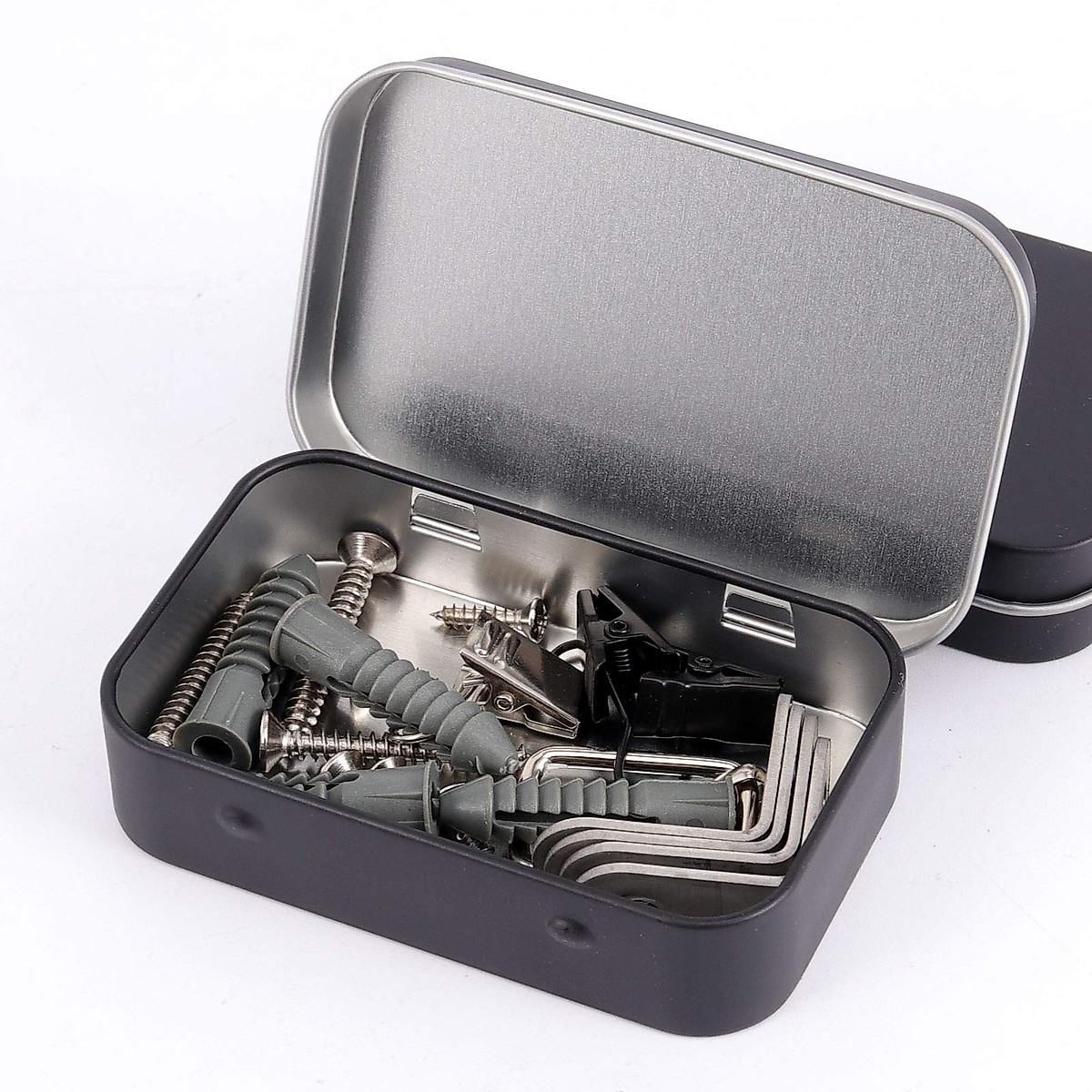 ZOENHOU 60 Pack Metal Rectangular Empty Hinged Tins, Black Mini Portable Box Containers, Tin boxes with Hinged Lids, Small Tins for Storage Home Organizer, 3.7 x 2.4 x 0.9 Inch