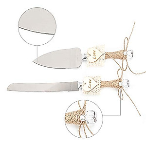 senover Rustic Love Sign Wedding Cake Knife and Server Set,Wedding Cake Knife Serveing,Pizza Pie Cake Cutter for Parties Weddings Birthdays Anniversaries (love and lace)
