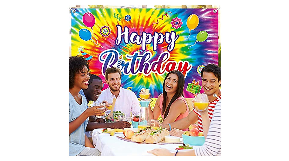Vibrant Tie Dye Birthday Backdrop for Groovy Party Decor