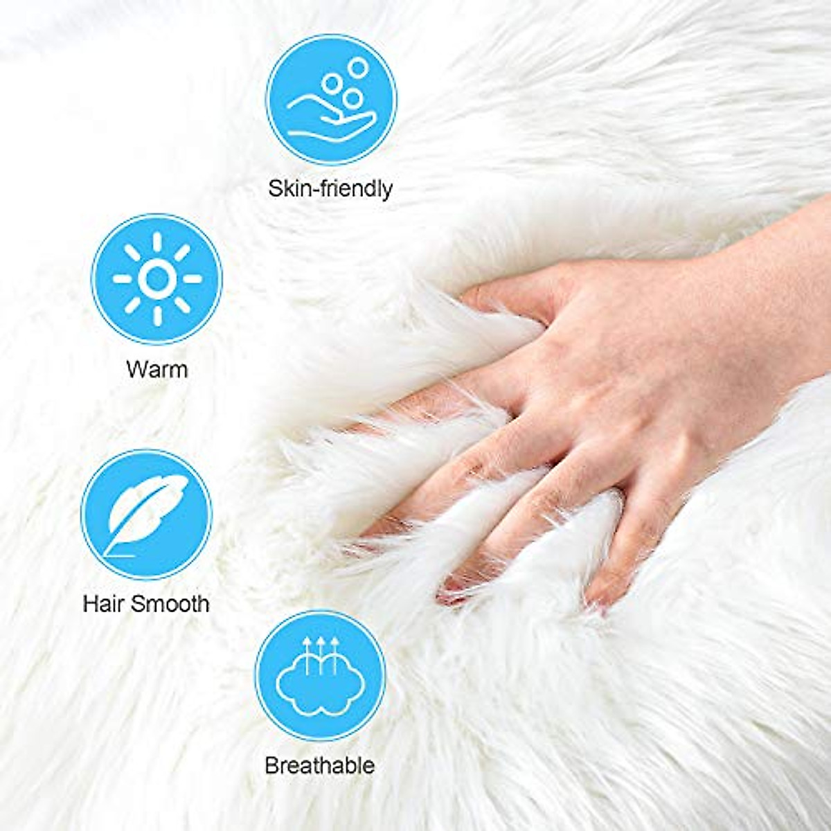 YOH Ultra Soft Faux Fur Sheepskin Seat Cushion Chair Cover Luxury White Fluffy Shaggy Area Rugs for Living Room Bedroom Makeup Table/Chair Home Stores Small Decor Carpets, 1.3 x 2 Feet