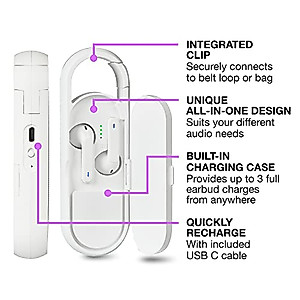 Acoustic Research – Model- ARTWS30, Duo Wireless Speaker and Earbuds – All-in-One Bluetooth Speaker, Earbuds and Charging Case, Hands-Free Calling, Built-in Travel Clip, Portable, Rechargeable – White