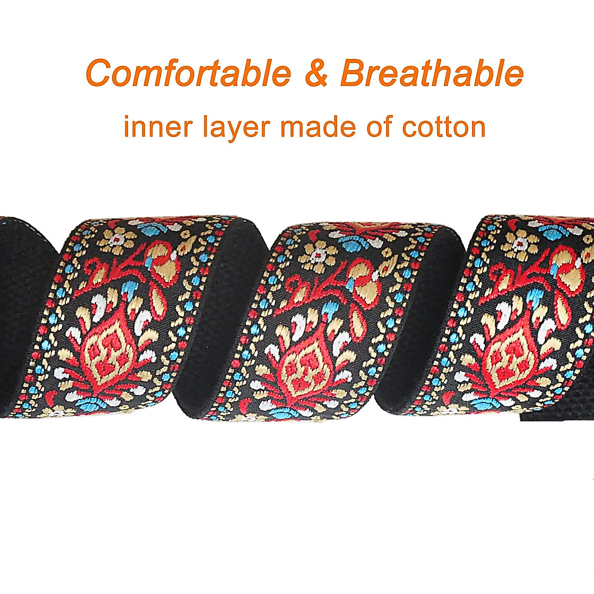 Farcaya Ukulele Strap Jacquard Flower for Soprano Concert Tenor Baritone UKE Neck Strap Lock Button (Red Flower)