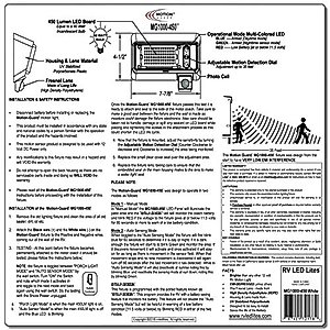 MOTION-GUARD, MG1000-450W, RV Motion Sensor Light, 12 Volt, Exterior Mounted Motion Sensor Bright LED Porch Utility IP65 Flood Light with Battery Monitoring Sensor and EMI Suppression, USA Designed