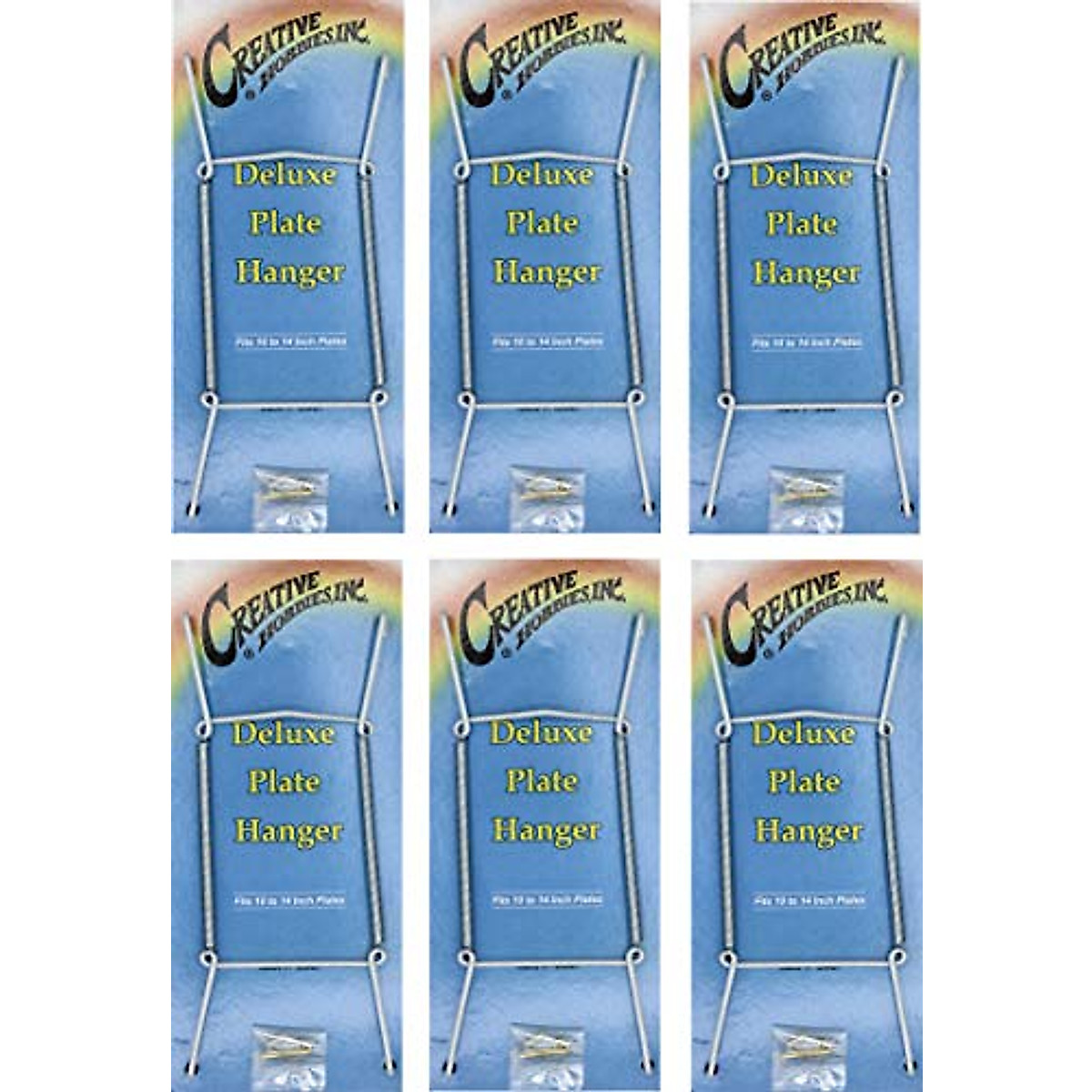Creative Hobbies Deluxe Plate Display Hangers, Spring Style - Assembled & Ready to Use -Hold 10 to 14 Inch Plates- White Coated Wire Spring Type, Hanger Hooks & Nails Included -Pack of 6 Hangers