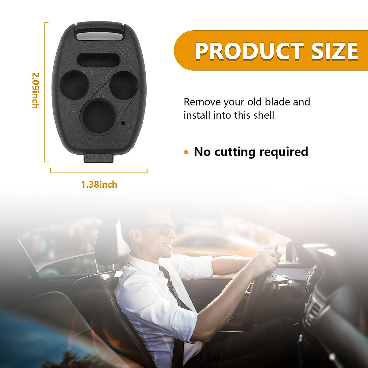 Kewucn Replacement Key Fob Case Shell, 2 PCS No Cutting Required Car Key Fob Keyless Entry Remote Shell Case, Fits for 2003-2012 Accord/ 2006-2013 Civic EX/ 2009-2015 Pilot/ 2005-2006 CR-V