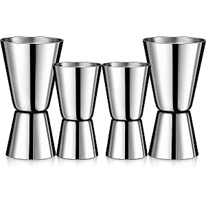 4 Pcs Double Cocktail Jigger 2 Size Stainless Steel Japanese Style Bar Measuring Jigger Cocktail Alcohol Measuring Tools for Bartender Bartending, 1/2 oz and 1 oz, 1 oz and 2 oz, Silver