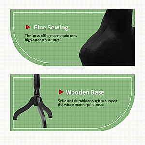 Mannequin Body Dress Form Torso Female Manikin 49.6-63.4 Inch Height Adjustable Wooden Tripod Stand High Density Foam Portable Display Mannequin (Black, 49.6-63.4 Inches)