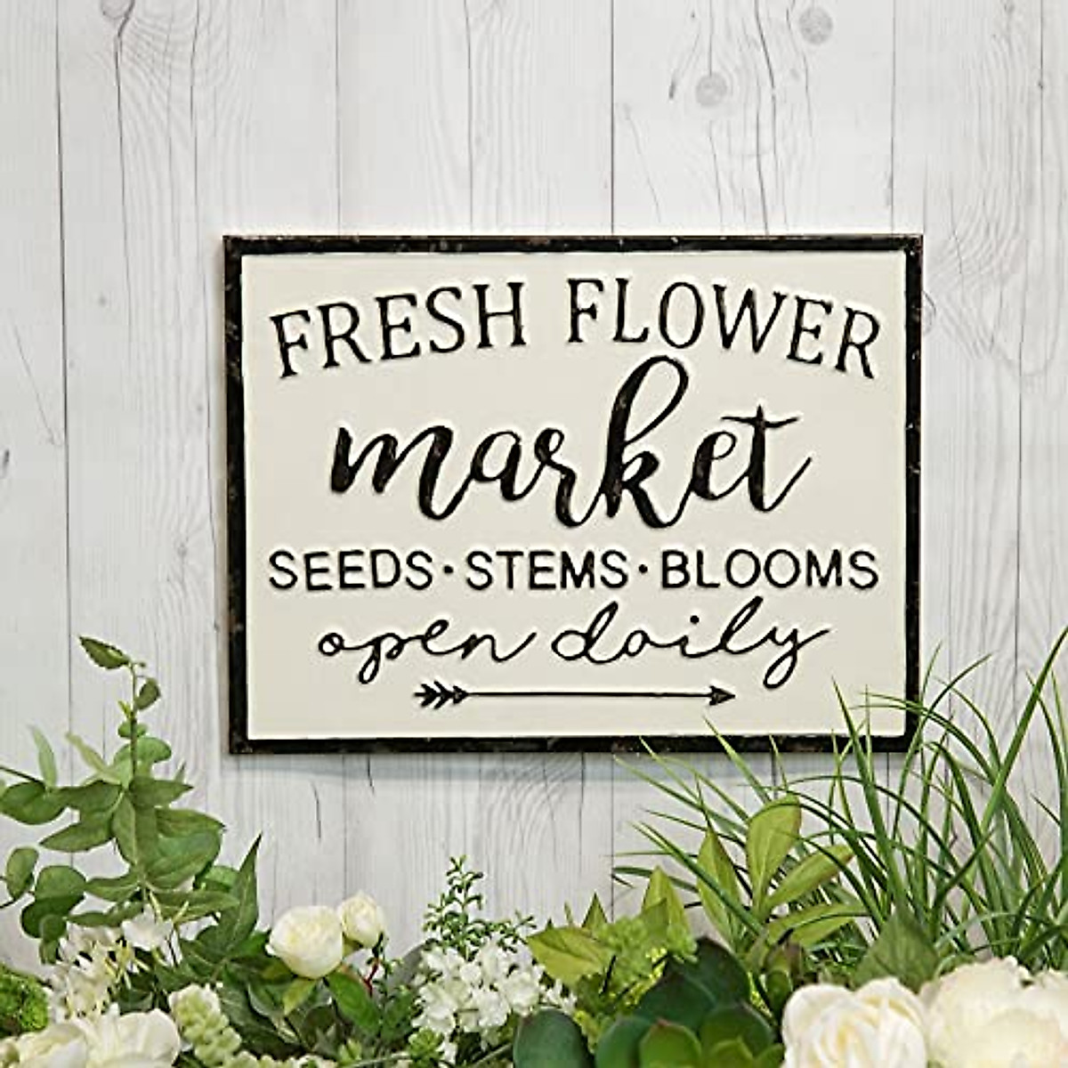 Metal Fresh Flower Market Sign Vintage Garden Wall Mounted Plaque Wall Art