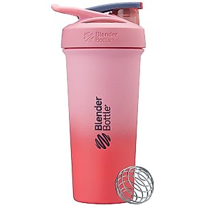 BlenderBottle Strada Sleek Shaker Cup Insulated Stainless Steel Water Bottle with Wire Whisk, 25-Ounce, Flamingo Ombre