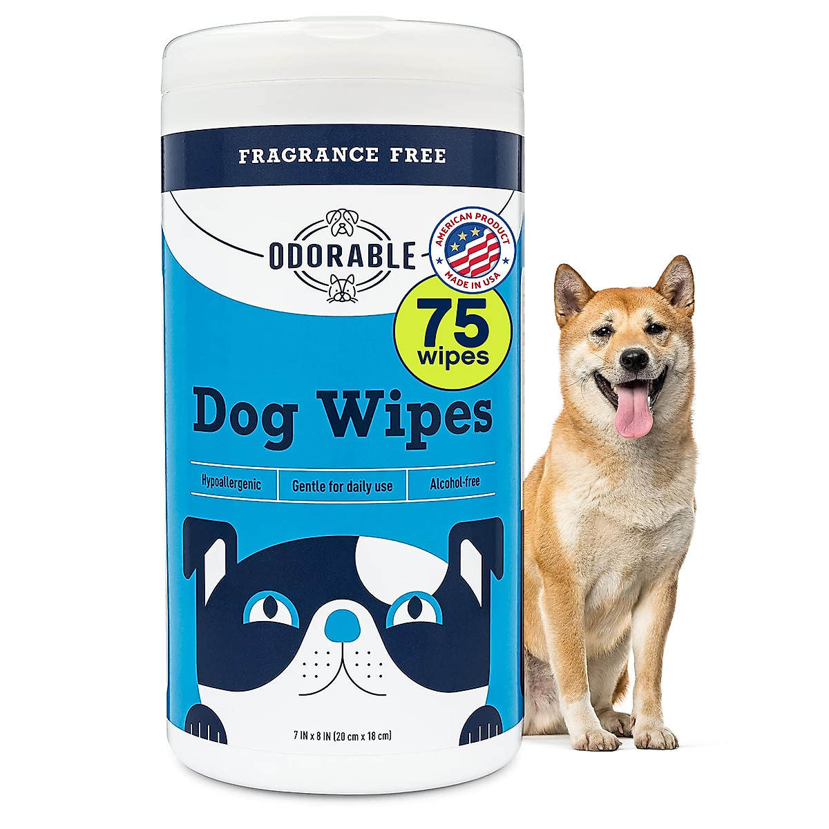 Odorable Dog Grooming Wipes - 75 Fragrance-Free Cleaning Wipes for Dogs & Puppies - Advanced Odor Neutralization for Paws, Body & Butt - Safe & Gentle for Pets, Alcohol-Free Pet Care