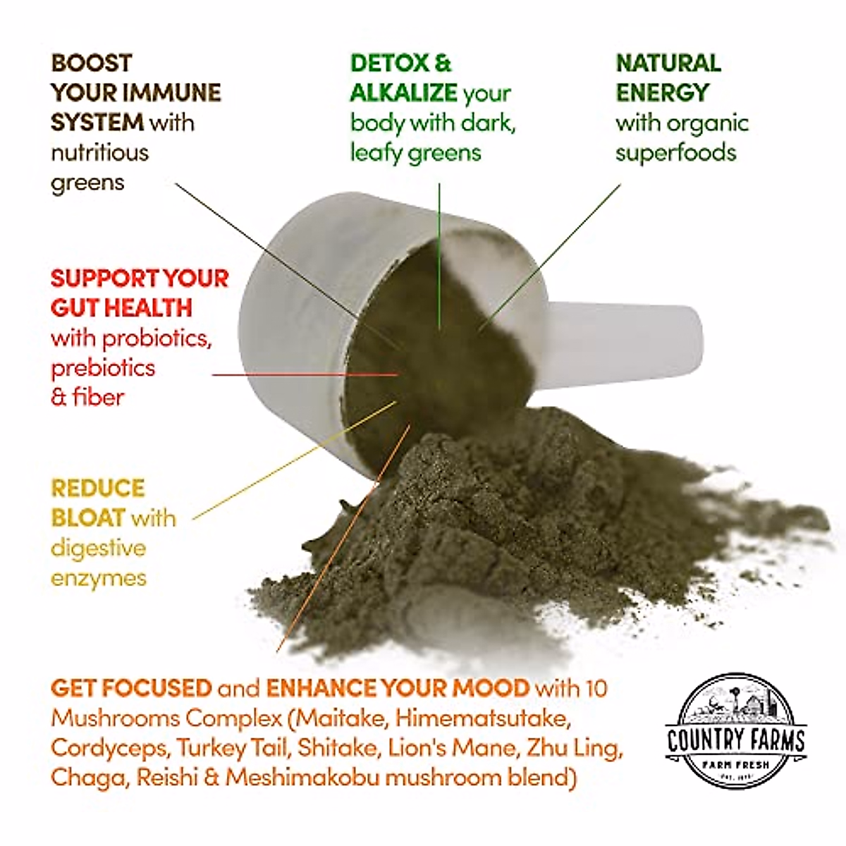 Country Farms Super Green Drink Mix, Natural, 10.6 Ounce (Packaging may vary)