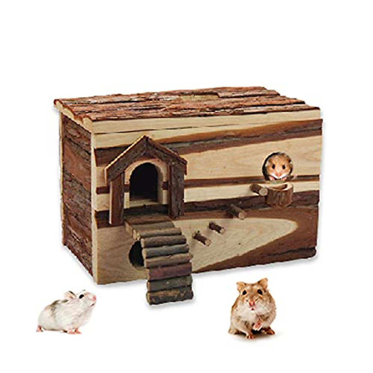 Beaks And Paws B&P Wooden Hamster House Hideout, Hamster Toys for Gerbils, Guinea Pigs, Dwarf Hamster, Small Animal，with Ladders Bridge