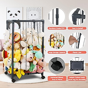 XMBecc Stuffed Animal Storage Zoo Stuffed Animal Holder Space Save Vertical Stuffed Animals Storage PVC with Elastic Band and Net for Playroom Birthday Gift (small-gray)