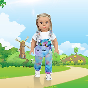 ZITA ELEMENT 7 Pcs 18 Inch Girl Doll Clothes and Accessories - 18 Inch Doll Clothes with Fanny Pack Toy Tablet Phone Camera and Kids Unicorn Backpack - Best Gift for Girls (No Doll)