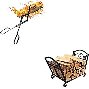 Amagabeli Fireplace Tongs Bundle Firewood Holder