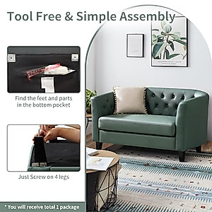 Husbedom 50 Inches Loveseat, Small Air Leather Couch for Small Spaces, Mini Sofa with Button Tufted Décor for Bedroom, Love Seats Furniture, Living Room, Bedroom, Apartment, Dorm, Grey Green