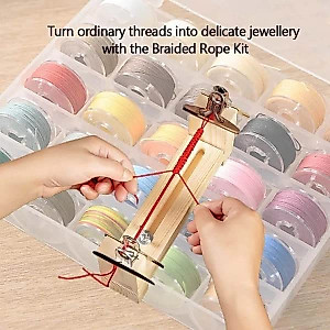 KINTAN DIY Braided Rope Kit - Rope Weaver Tool Kit, Wooden Weaving Jig Bracelet Maker, Adjustable Wristband Rope Knot Weaver Braided Fixing Tools (with Braided Yarn)