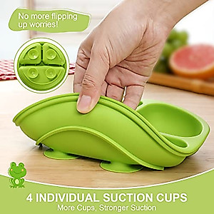 VITEVER 4 Pack Suction Plates with Lids for Baby & Toddler, 100% Food-Grade Silicone, Divided Design, Microwave & Dishwasher Safe