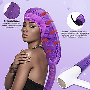 Bonnet Hair Dryer Attachment - Bonnet Hood Dryer with Headband that Reduces Heat Around Ears and Neck, Use for Hair Styling, Hair Drying, Curling and Deep Conditioning (Purple)