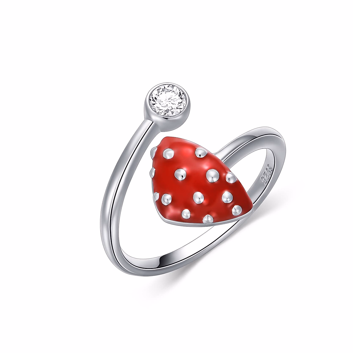 MEIDERBO Red Mushroom Ring S925 Sterling Silver Red Mushroom Rings Jewelry Gifts for Women Wife Mother Mother's Day Birthday Gifts(Size 8)