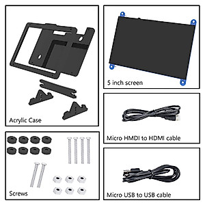 5 inch Capacitive Touch Screen for Raspberry Pi 4-800x480 Pixels HD HDMI Display Touchscreen Portable Monitor with Acrylic Case, Holder and Cables (Support Pi 3B+ & Pi 4,Windows)