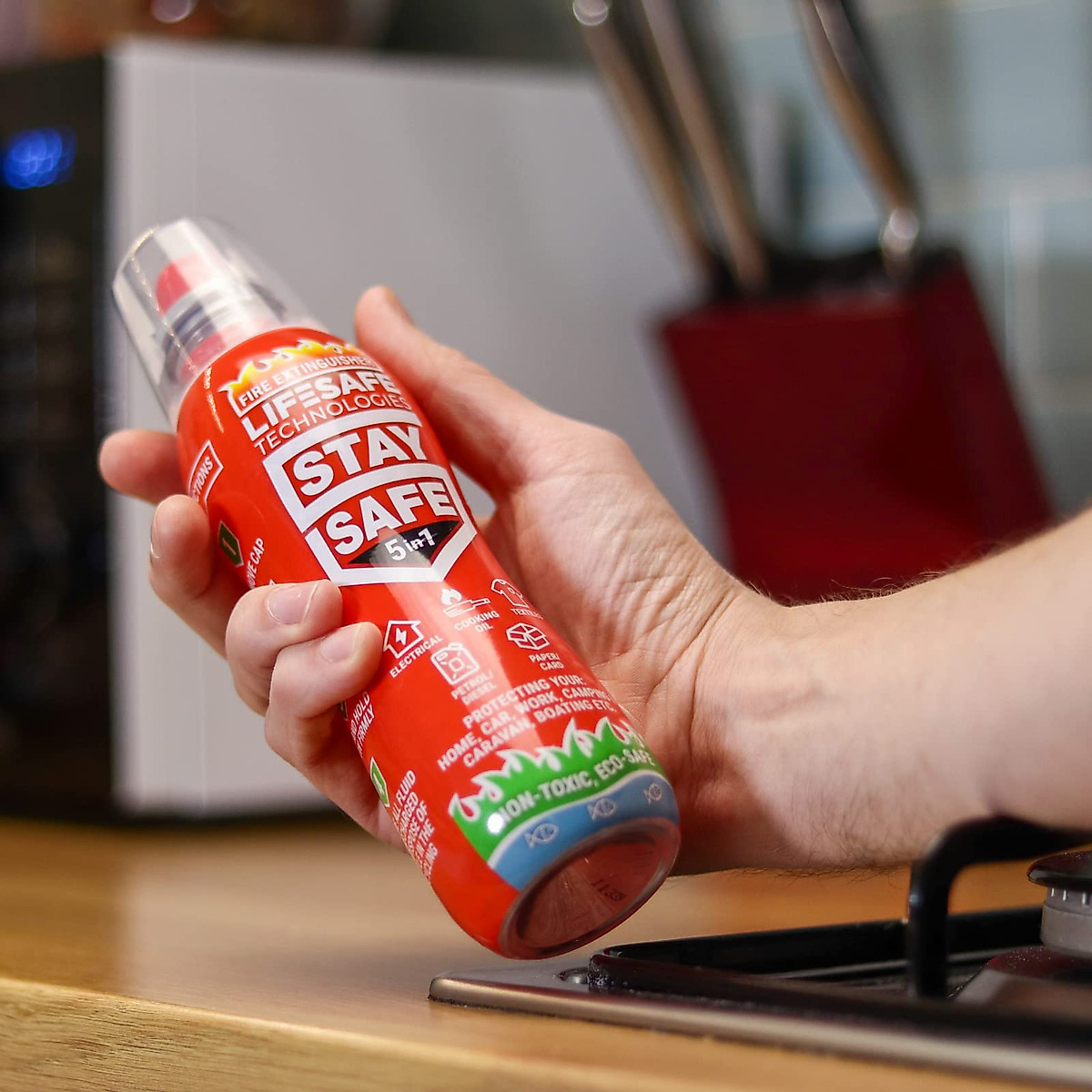 StaySafe 5-in-1 Fire Extinguisher | For Home, Kitchen, Car, Garage, Boat | The best small extinguisher that tackles 5 types of fire in seconds