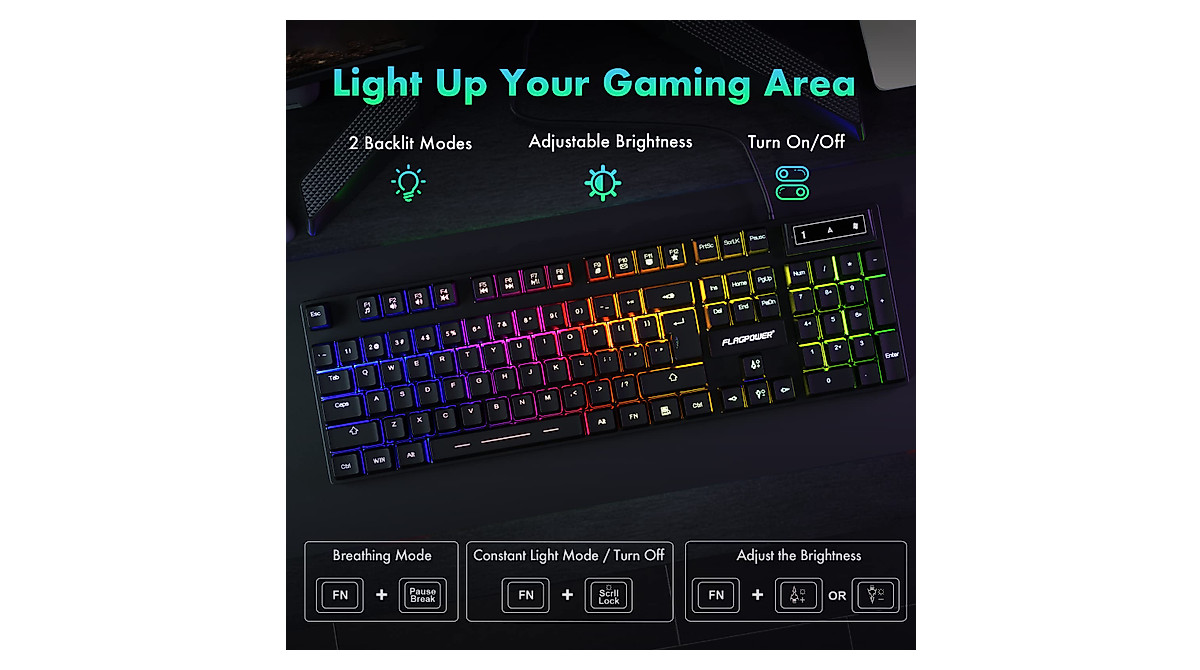 FLAGPOWER RGB Gaming Keyboard & Breathing Mouse Combo | 4 Colors Backlit