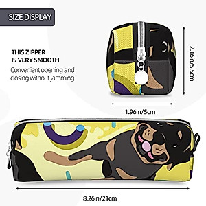 allgobee Pu Leather Pencil Bag Pen Case Doberman-Rottweiler-Watercolor-Dog Students Stationery Pouch Pencil Holder Desk Organizer