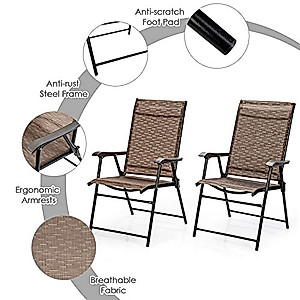 Safstar Folding Patio Chairs, Portable Sling Back Chairs with Armrests and Breathable Fabric, Great for Garden Backyard and Poolside (2)