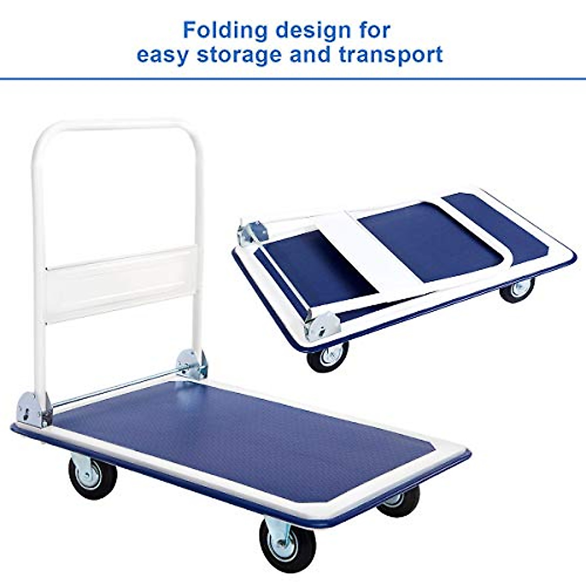 Goplus Folding Platform Cart 660 LBS Rolling Flatbed Cart Hand Platform Truck Push Dolly for Loading, Blue