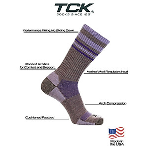 TCK Merino Wool Striped Crew Socks (Plum/Lavender, Large)