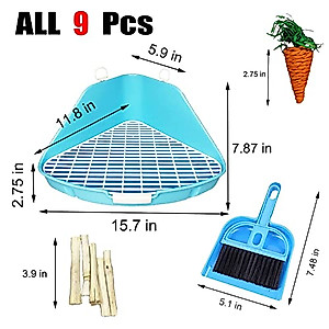 kathson Rabbit Litter Box Bunny Toilet Triangle Potty Trainer Corner Large Bedding Box Pet Pan for Rabbits Chinchillas Ferrets Guinea Pigs Galesaurs(Blue)