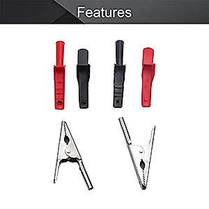 Fielect 2Pcs Alligator Clips 32A Full Insulated Crocodile Clips Clamp with 4mm Banana Jack Plug for Automotive Car Battery Electrical Testing Green Red and Black