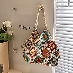 Crochet Tote Bag Aesthetic Boho Knitted Bag Small Floral Crochet Hobo Bag Purse Cute Fairycore Shoulder Bag for Women Fairy Grunge Tote Bag